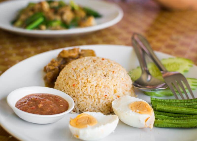 Fried Rice with Pound Chili and Shrimp Paste Stock Photo - Image of ...