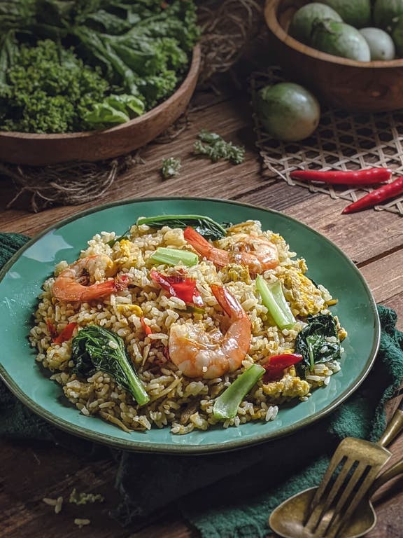 Fried rice with prawn stock image. Image of food, fried - 264502605