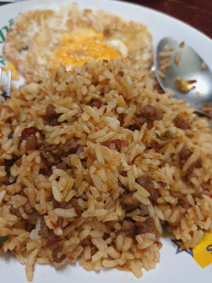 Fried Rice with Red Chili Paste and Hot Fried Egg. Stock Photo - Image ...