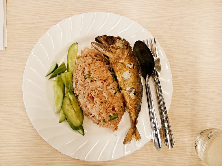 Fried rice with scomber stock photo. Image of shellfish - 47535716