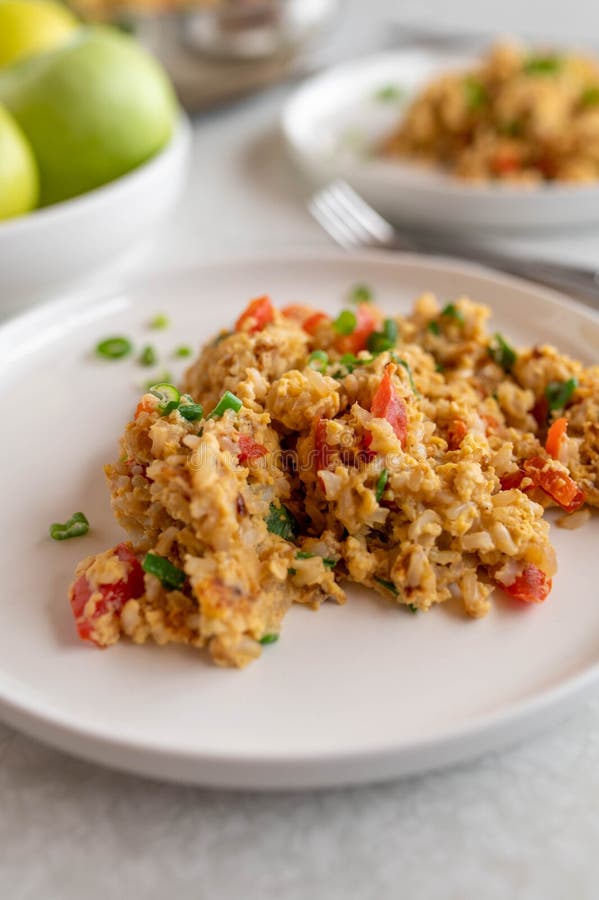 Fried Rice with Scrambled Eggs and Vegetables. Cooked with Whole Grain ...