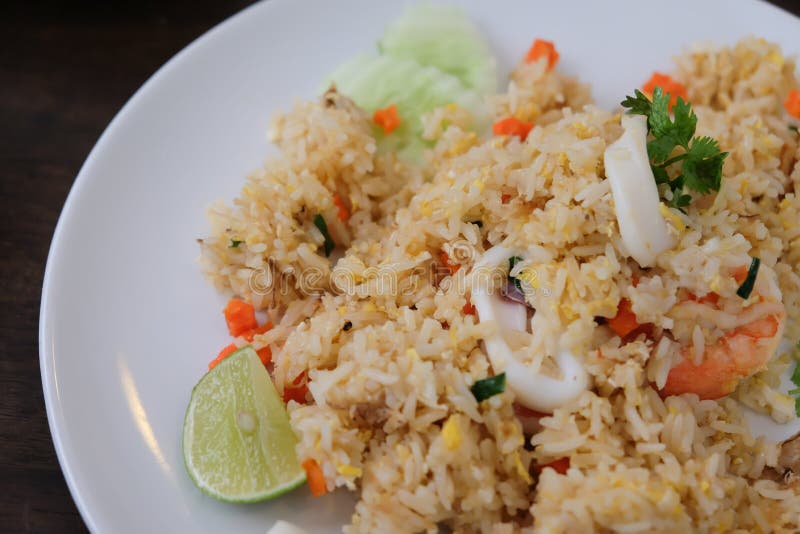 Fried rice with seafood stock image. Image of healthy - 142110379