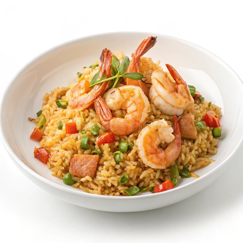 Fried Rice with Shrimp and Prawn on Plate Stock Illustration ...