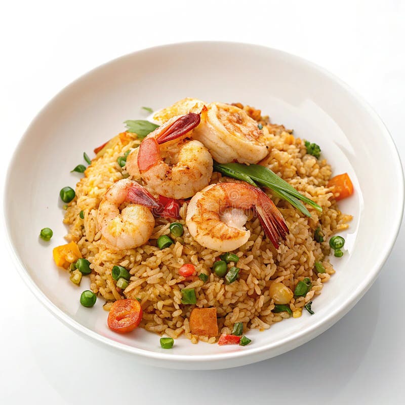 Fried Rice with Shrimp and Prawn on Plate Stock Illustration ...