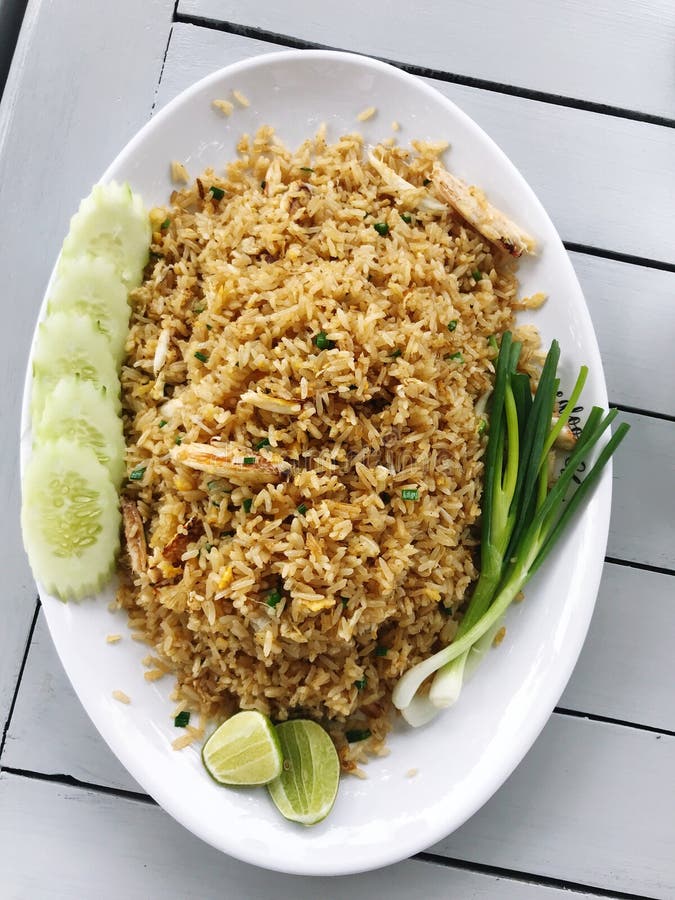 Fried Rice with Shrimp on White Dish, Thai Style Food. Stock Photo ...