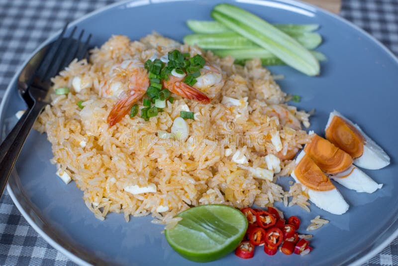 Fried Rice with Shrimps and Salted Egg,Thai Food Stock Photo - Image of ...