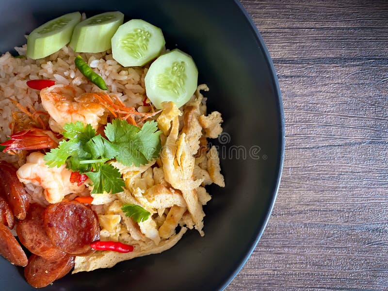 Fried Rice with Spicy Shrimp Paste Dip Stock Photo - Image of onion ...