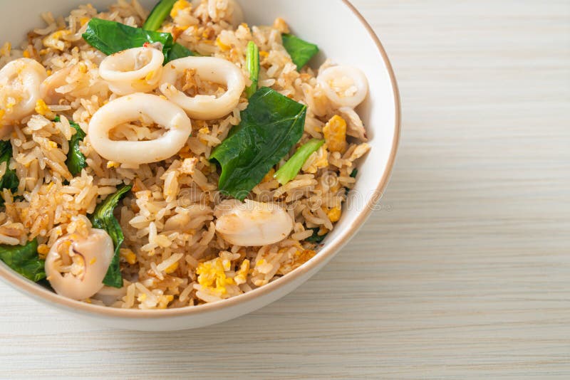 Fried Rice with Squid or Octopus Stock Photo - Image of healthy, fresh ...