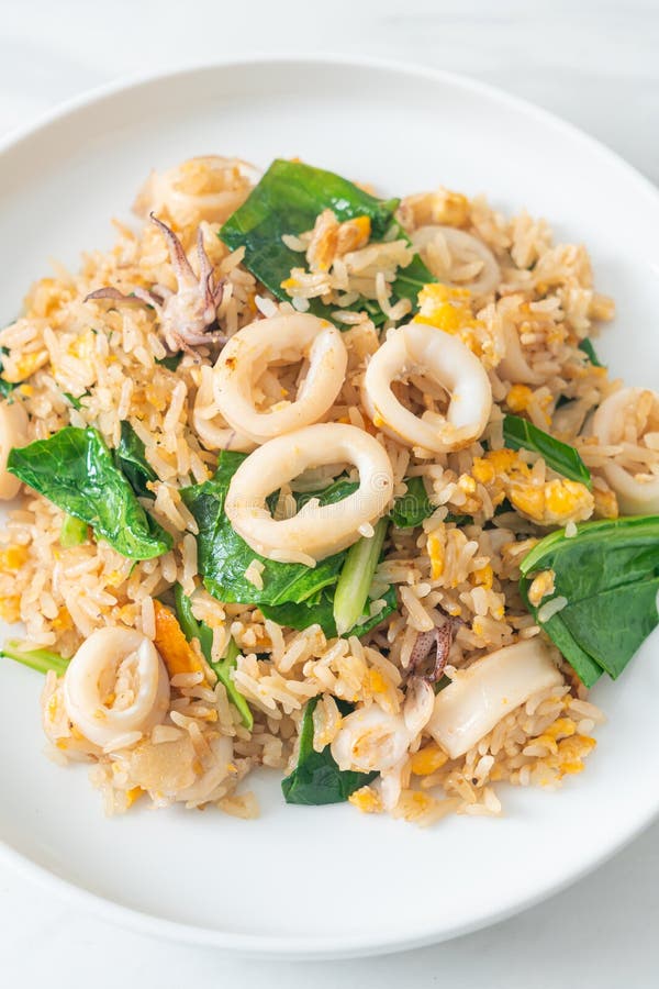 Fried Rice with Squid or Octopus Stock Image - Image of rice, gourmet ...