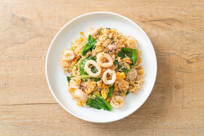 Fried Rice with Squid or Octopus Stock Image - Image of shrimp, fresh ...