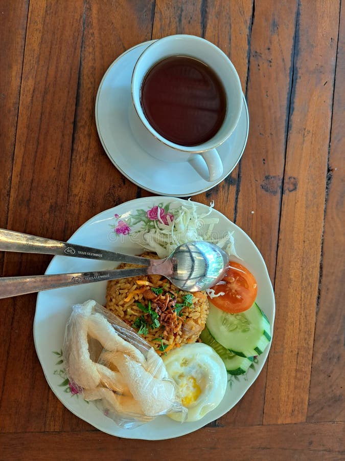 Fried rice and tea stock photo. Image of rice, good - 264799920