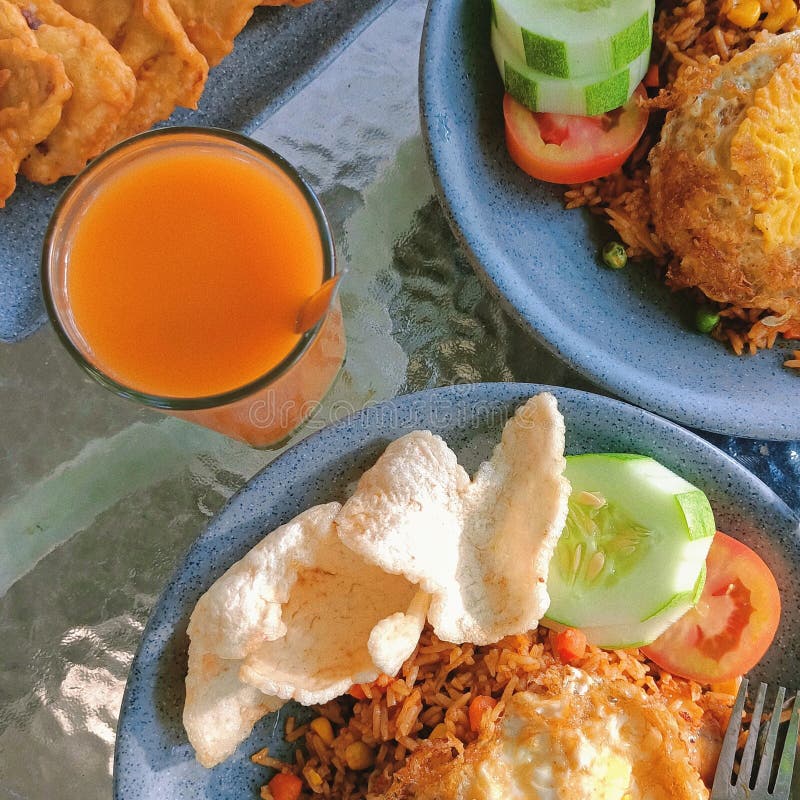 Fried Rice with Thai Tea and Fried Tempeh Stock Image - Image of tempeh ...