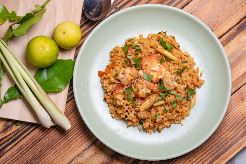 Fried Rice with Tom Yum Goong in a Plate Stock Photo - Image of ...
