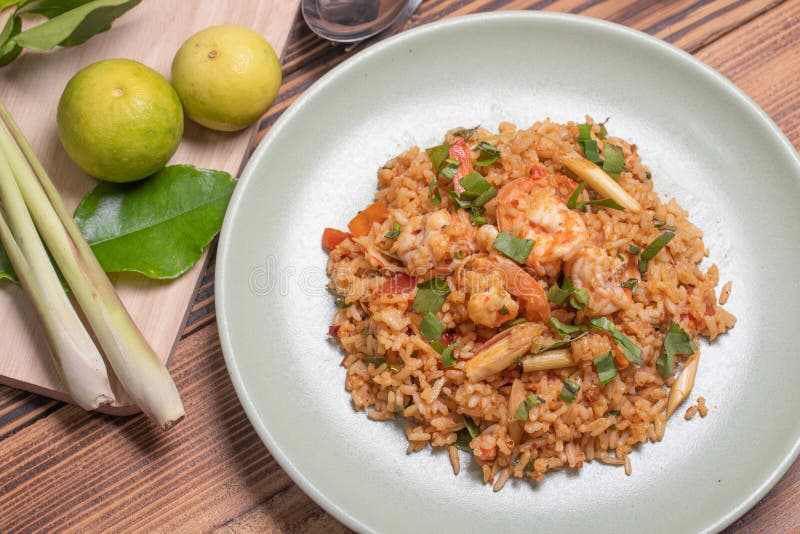 Fried Rice with Tom Yum Goong in a Plate Stock Photo - Image of meal ...