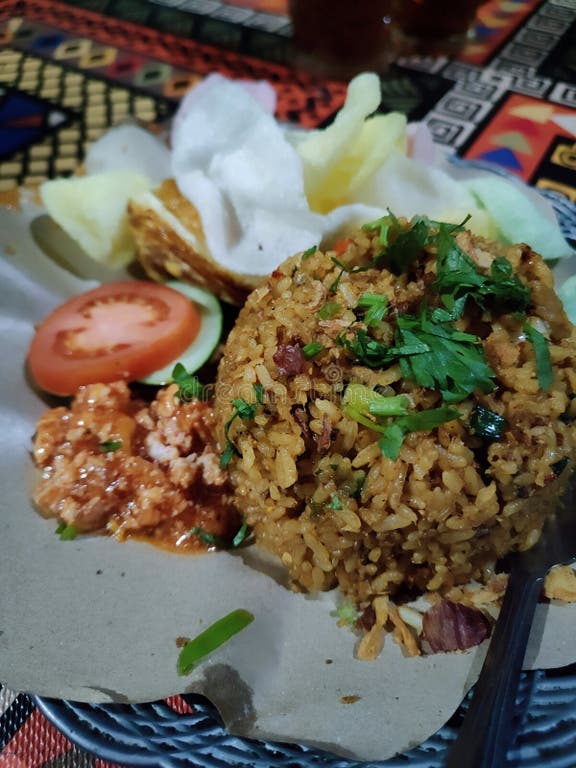 Fried Rice with Tomato Egg Shrimp Crisp and Fried Egg Stock Image ...