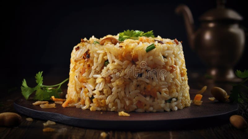 Fried Rice with Vegetables on a Black Background. Selective Focus ...