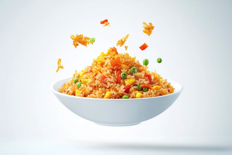 Fried Rice Vegetables Falling White Bowl Background Stock Photos - Free ...