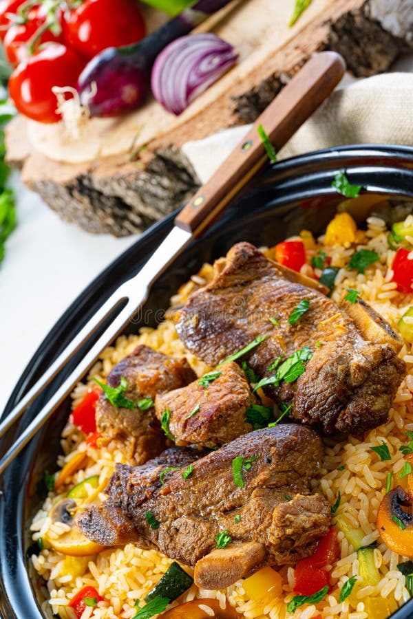 Fried Rice with Vegetables and Meat Stock Photo - Image of chopsticks ...