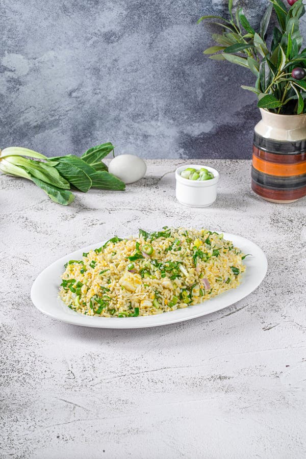Fried Rice with Vegetables Onion Scallions Egg Stock Image - Image of ...
