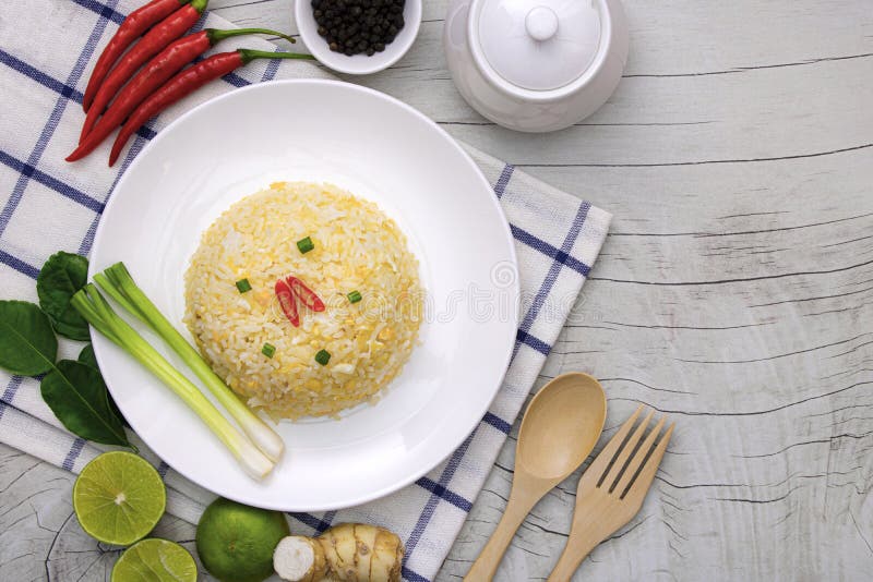 Fried Rice on a White Plate Stock Image - Image of cooked, space: 173510245