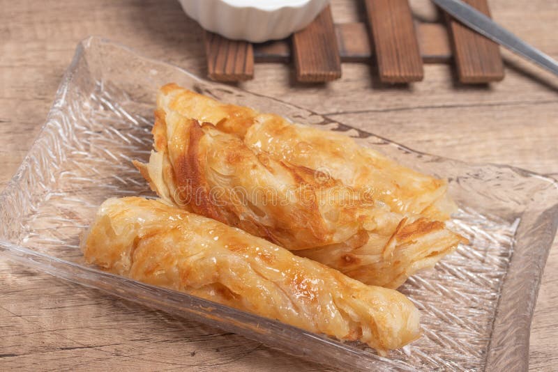 Fried Roti with Sweetened Condensed Milk Thai Dessert Stock Photo ...