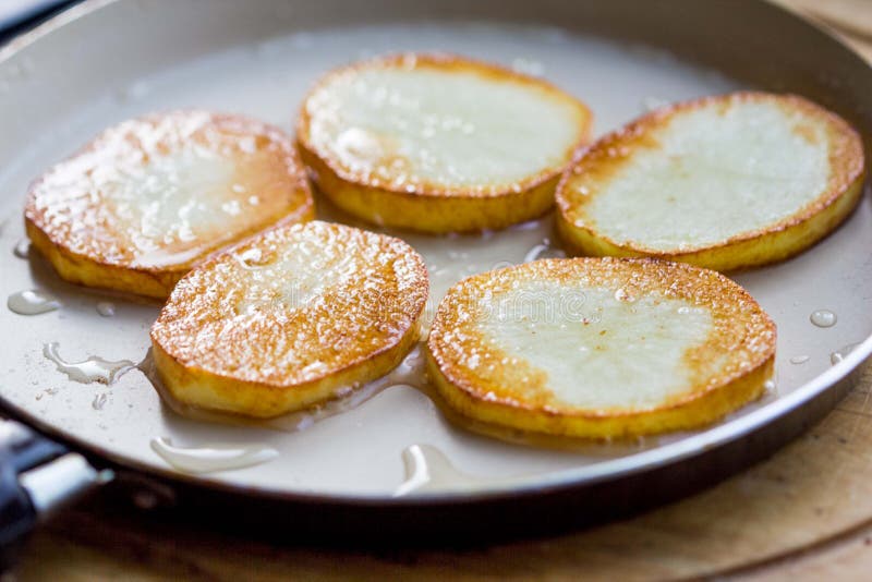 Fried Round Slice the Potatoes in Pan, Homemade Delicious Stock Image ...