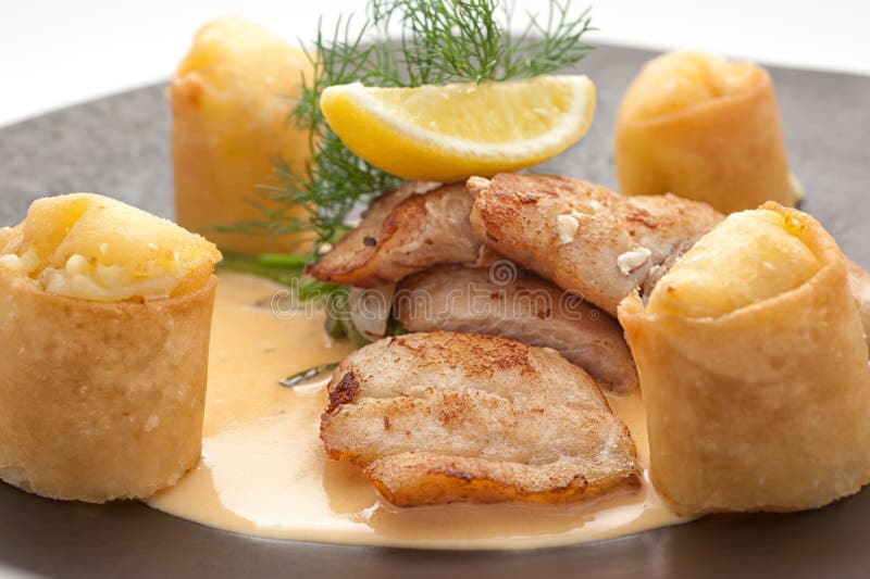 Fried Salmon Fillet with Complex Garnish Stock Photo - Image of ...