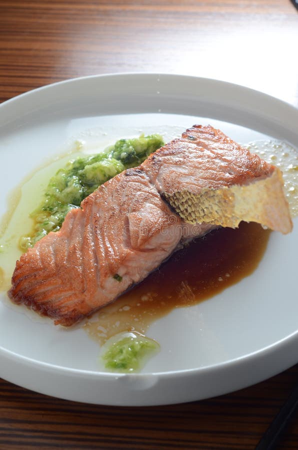 Sautee Shallow Fried Salmon Stock Photo - Image of style, food: 63553438