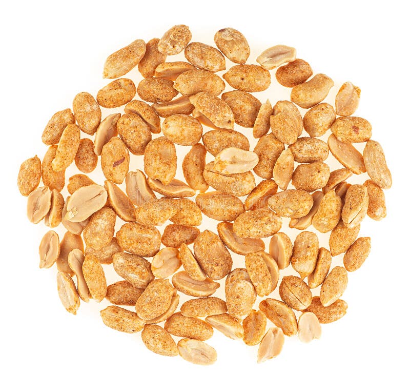 Fried and Salted Peanuts Pile Isolated on White Background, Top View ...