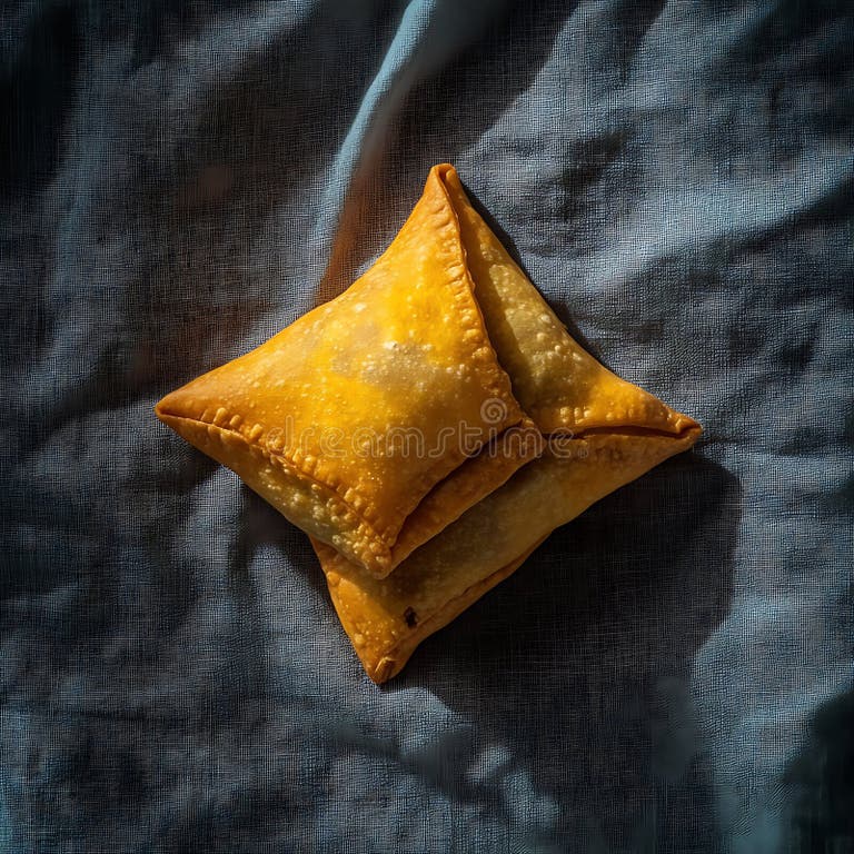 Fried Samosas with Crispy Texture on Blue Cloth Stock Illustration ...