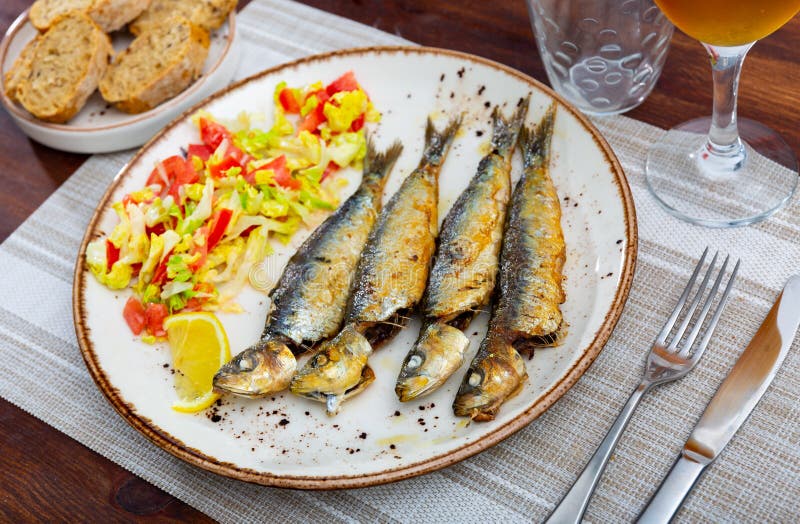 Fried Sardines Served on Table Stock Photo - Image of fried, british ...