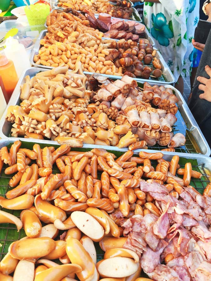 Fried Sausages from Different Types of Meat on the Counter Stock Image ...