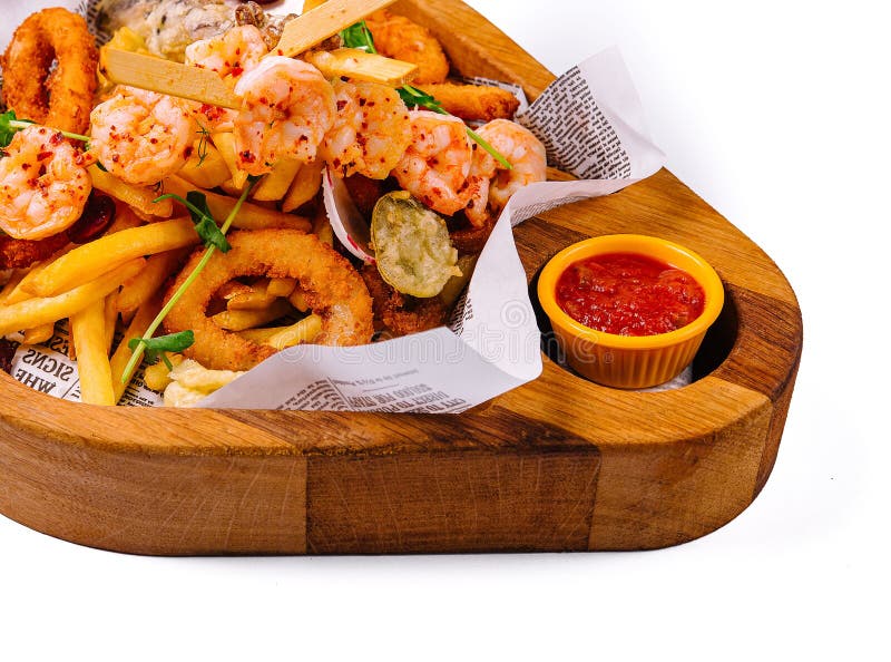Fried Seafood Plate on Wooden Tray Stock Image - Image of traditional ...