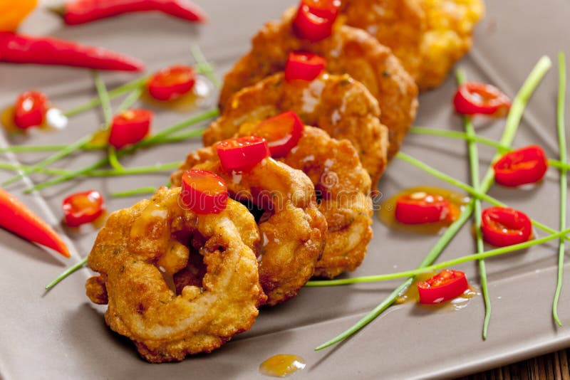 Fried Sepia Rings in Dough with Chilli Stock Image - Image of plate ...