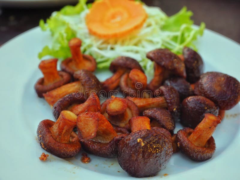 Fried Shiitake Mushroom on Dish. Stock Photo - Image of fresh, plate ...