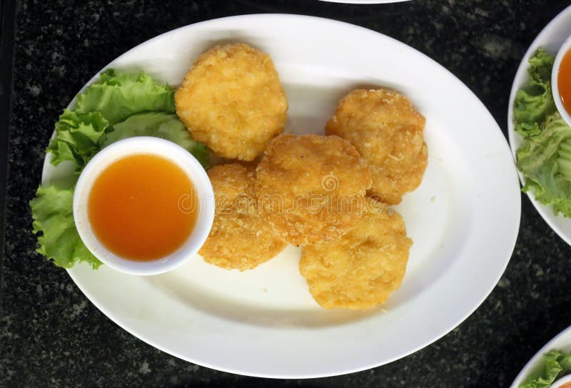 Fried Shrimp Cake on White Dish. Stock Image - Image of dish, frying ...