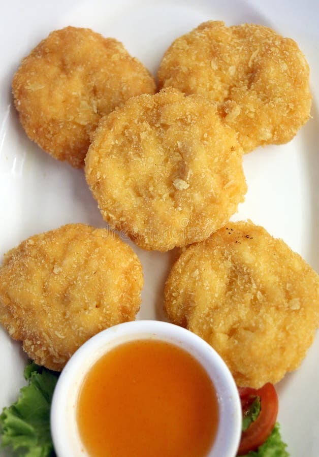 Fried Shrimp Cake on White Dish. Stock Photo - Image of local, seafood ...