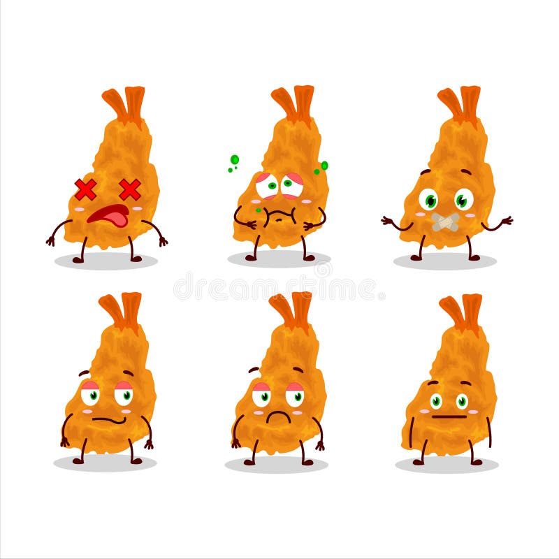 Fried Shrimp Cartoon Character with Various Angry Expressions Stock ...