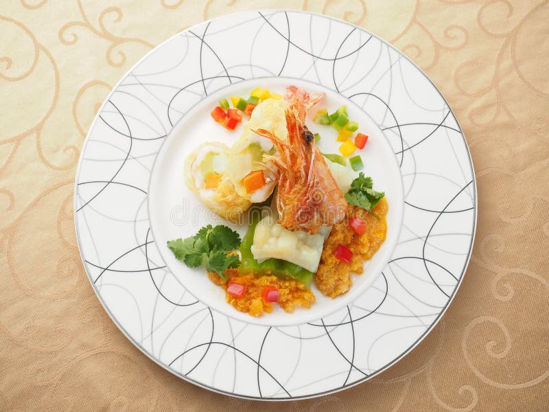 Fried Shrimp Head on White Plate in Asian Restaurant Stock Photo ...