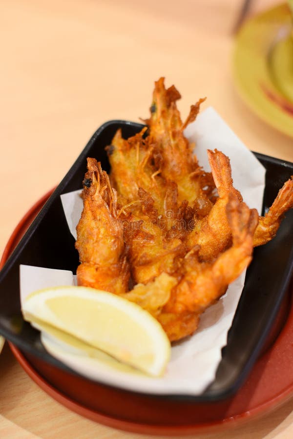 Fried Shrimp with Lemon, Japanese Cuisine Stock Photo - Image of ...