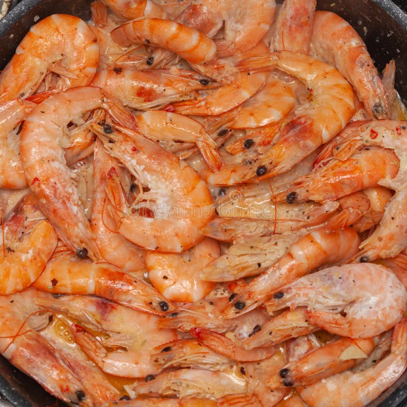 Fried Shrimp in a Pan, Square Frame Stock Image - Image of appetizer ...