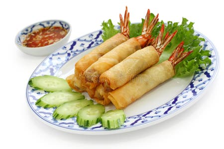 Fried Shrimp Spring Rolls, Thai Cuisine Stock Photo - Image of dinner ...