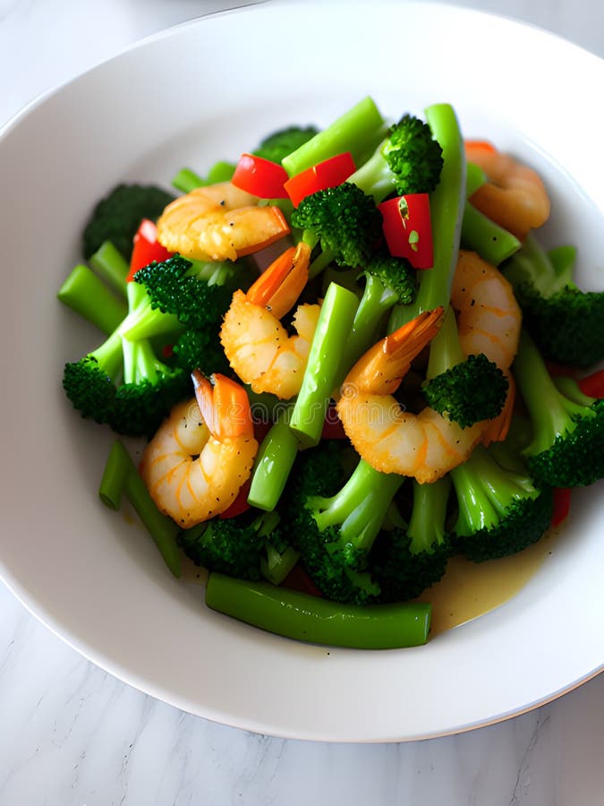 Fried Shrimp with Vegetable on White Dish , Ai Generated Stock ...