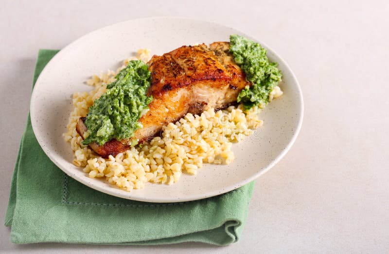 Fried Silver Carp Fillet with Green Sauce Stock Photo - Image of ...