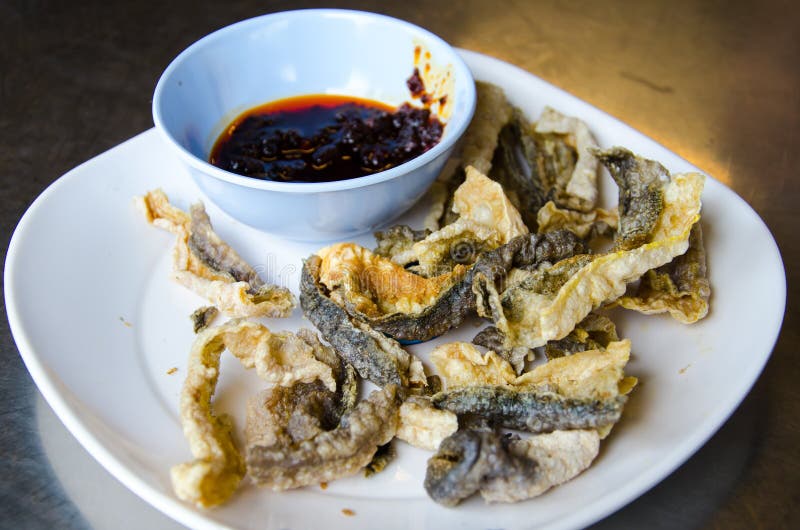 Fried Skin Fish with Spicysauce Stock Photo - Image of closeup, fish ...
