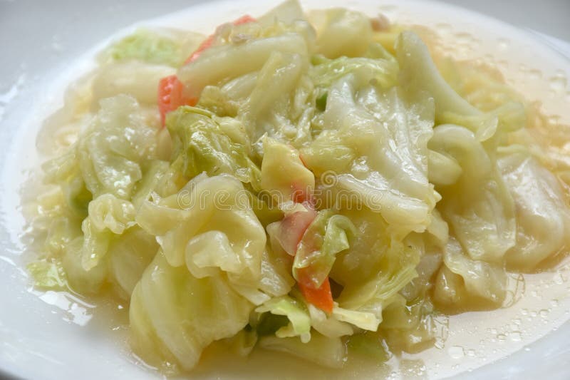 Fried Slice Cabbage with Fish Sauce and Oil on Plate Stock Image ...