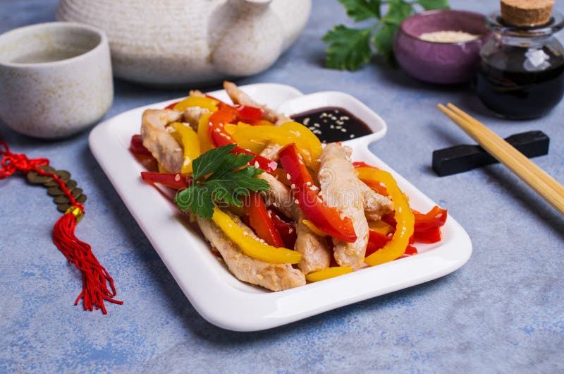 Fried Slice of Meat and Pepper Stock Image - Image of arabic, chicken ...