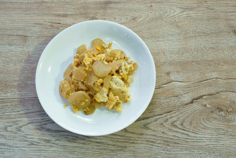 Fried Slice Sweet Pickled Radish with Egg on Plate Stock Image - Image ...