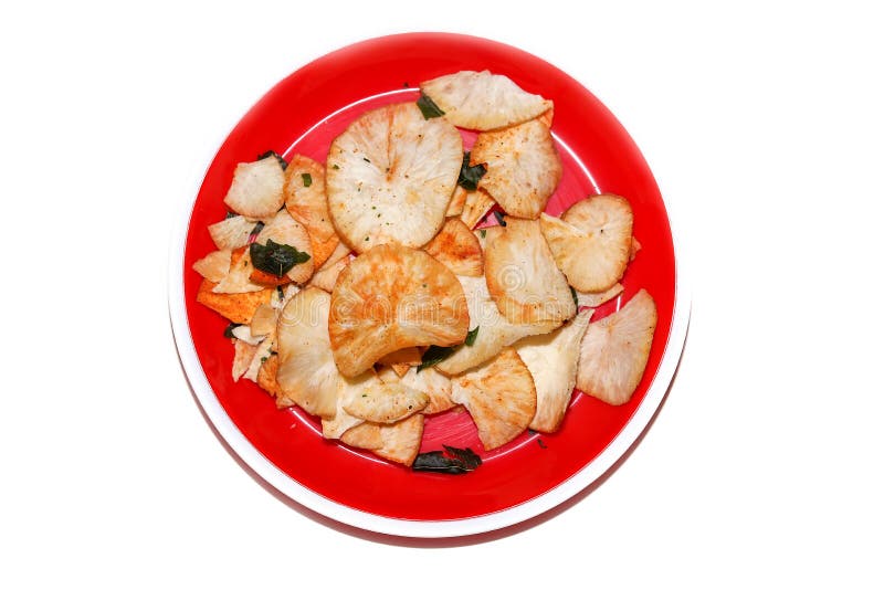 Fried Slice Tapioca, Tapioca Chips in the Plate on the Top of White ...