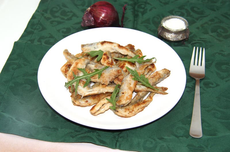 Fried Smelts Baltic Fish on a Dish Stock Image - Image of marine ...